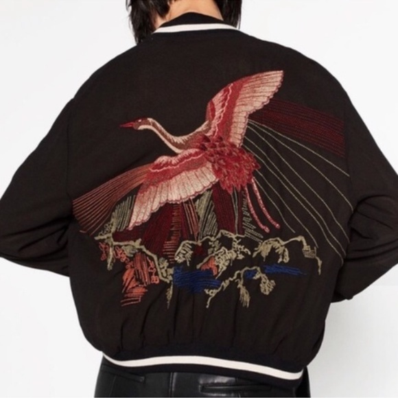 Zara | Jackets & Coats | Zara Embroidered Reversible Bomber Jacket ...